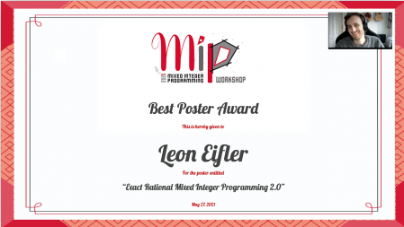 Leon Eifler erhält Auszeichnung für das beste Poster “Exact Rational Mixed Integer Programming 2 ...